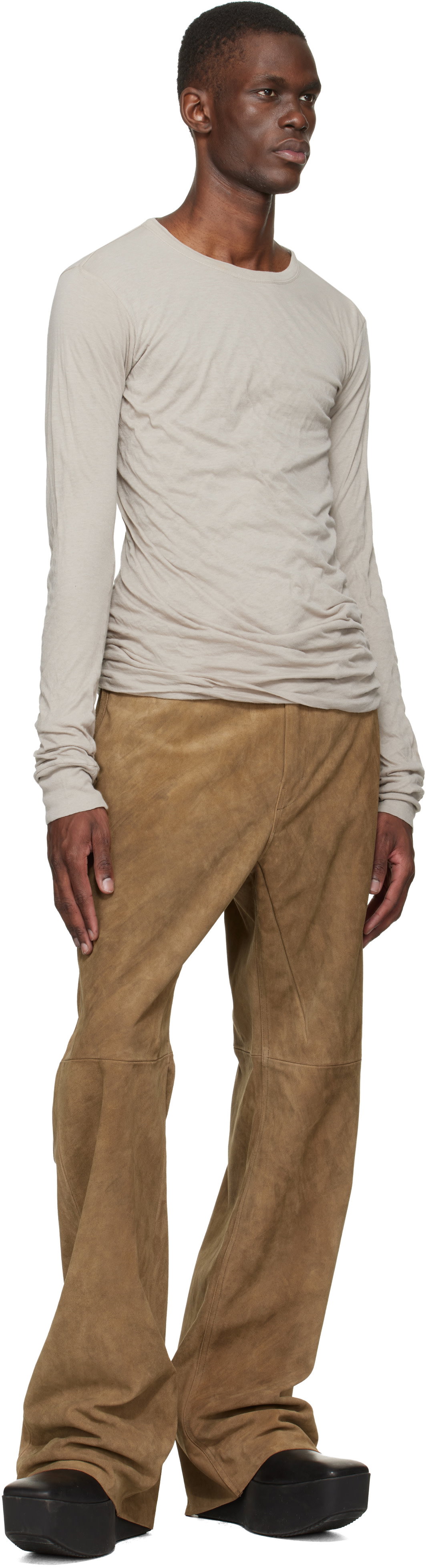 RICK OWENS Brown Temple Geth Suede Pants | endource