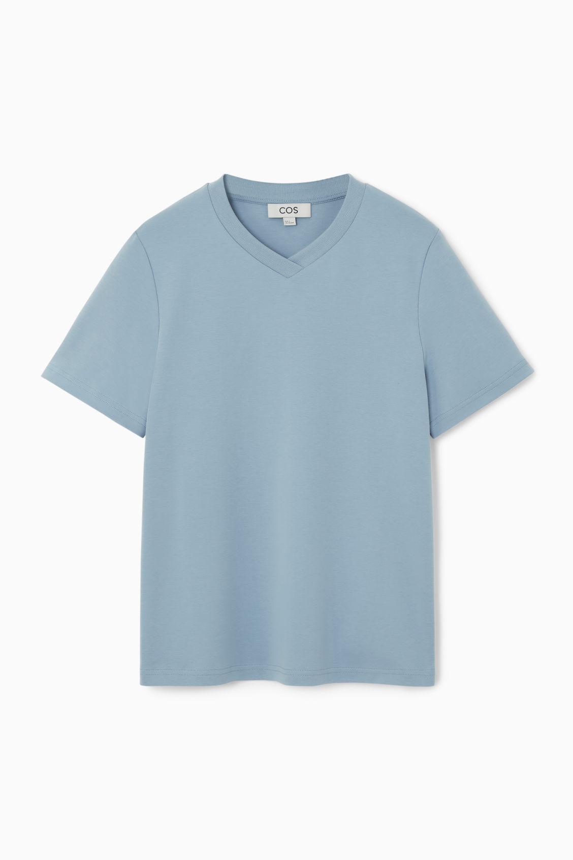 COS Boxy V-Neck T-Shirt in LIGHT BLUE | endource