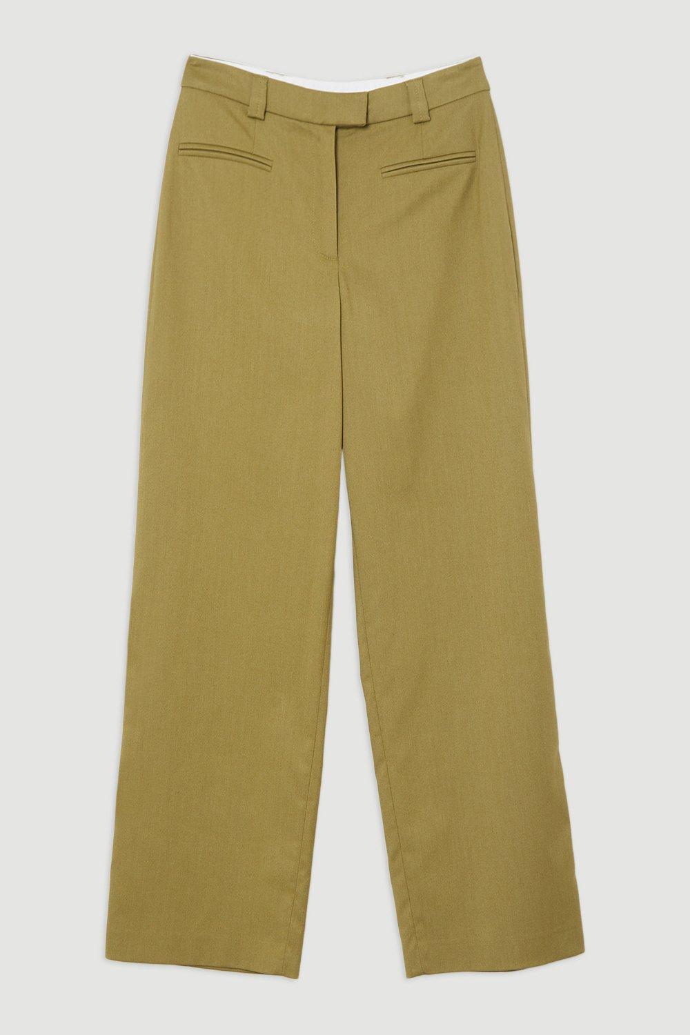 KAREN MILLEN Petite Soft Structured Tailored Wide Leg Trousers in Moss ...