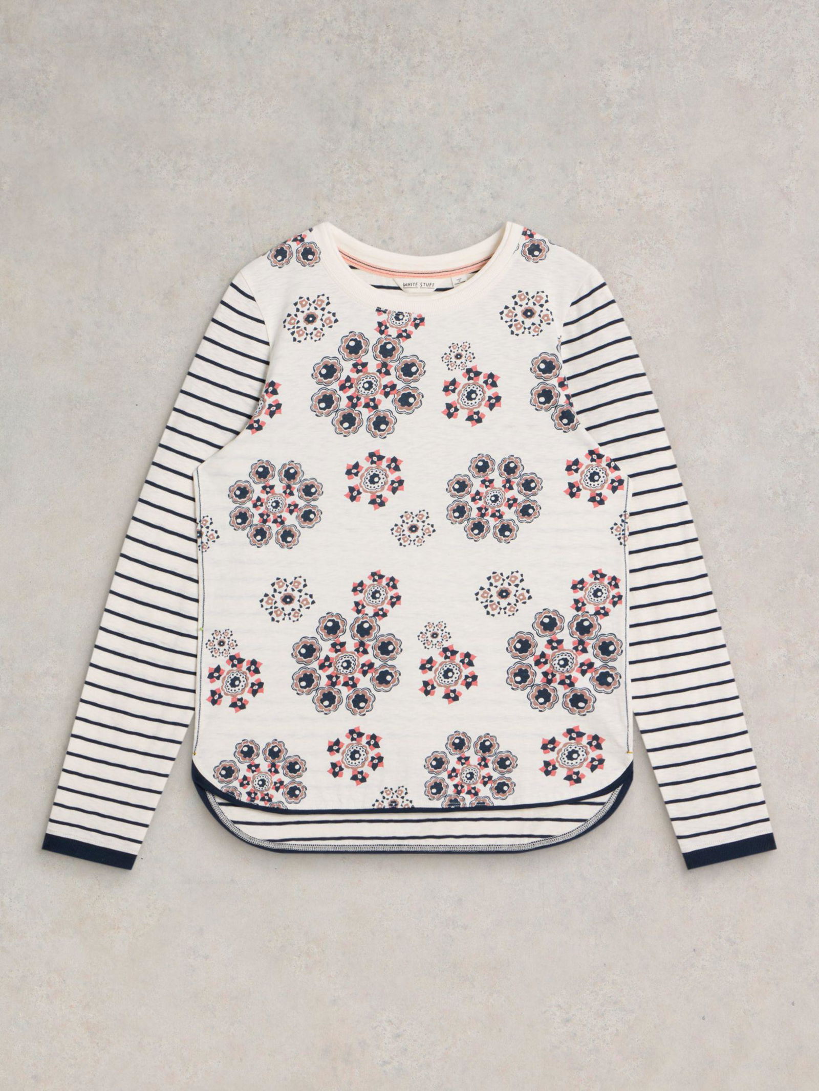 WHITE STUFF Clara Floral Stripe Top in White/Multi | Endource
