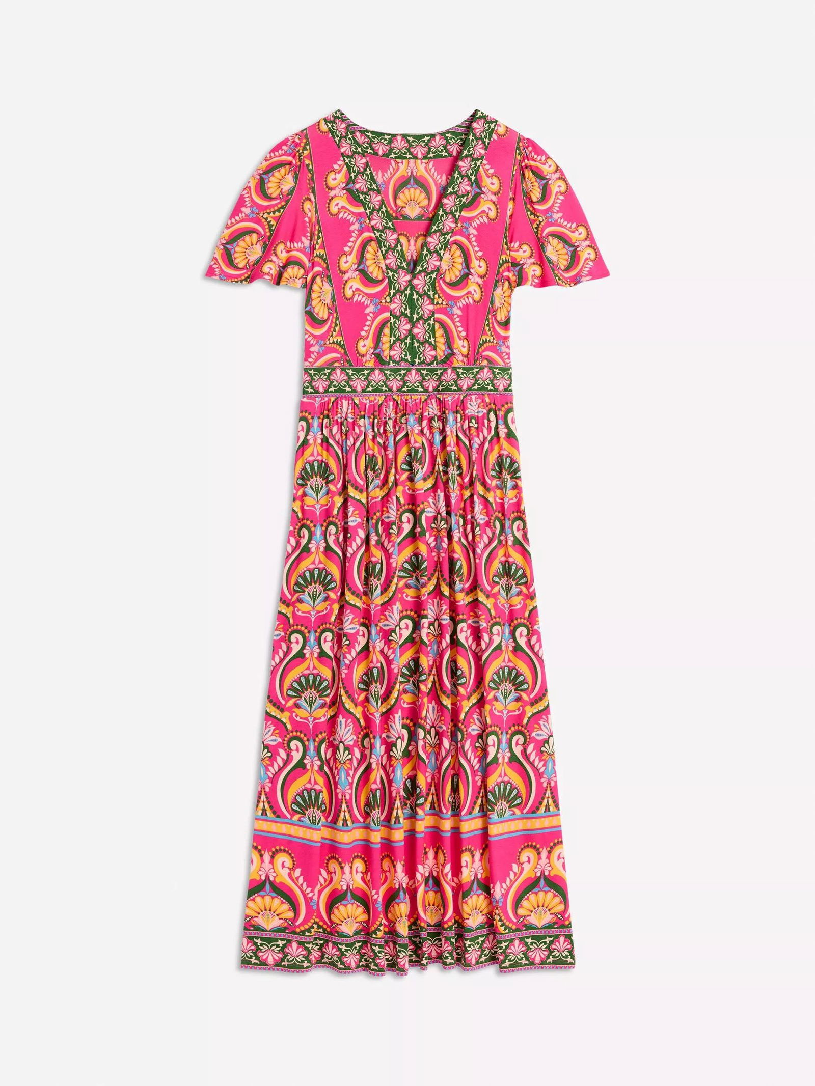 BODEN Ellie Flutter Sleeve Maxi Dress in Pink/Multi | endource