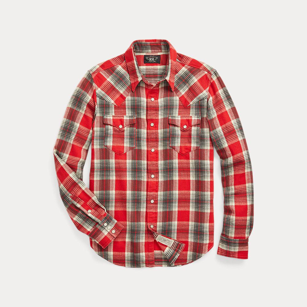 RALPH LAUREN RRL Slim Fit Plaid Twill Western Shirt in Red | Endource