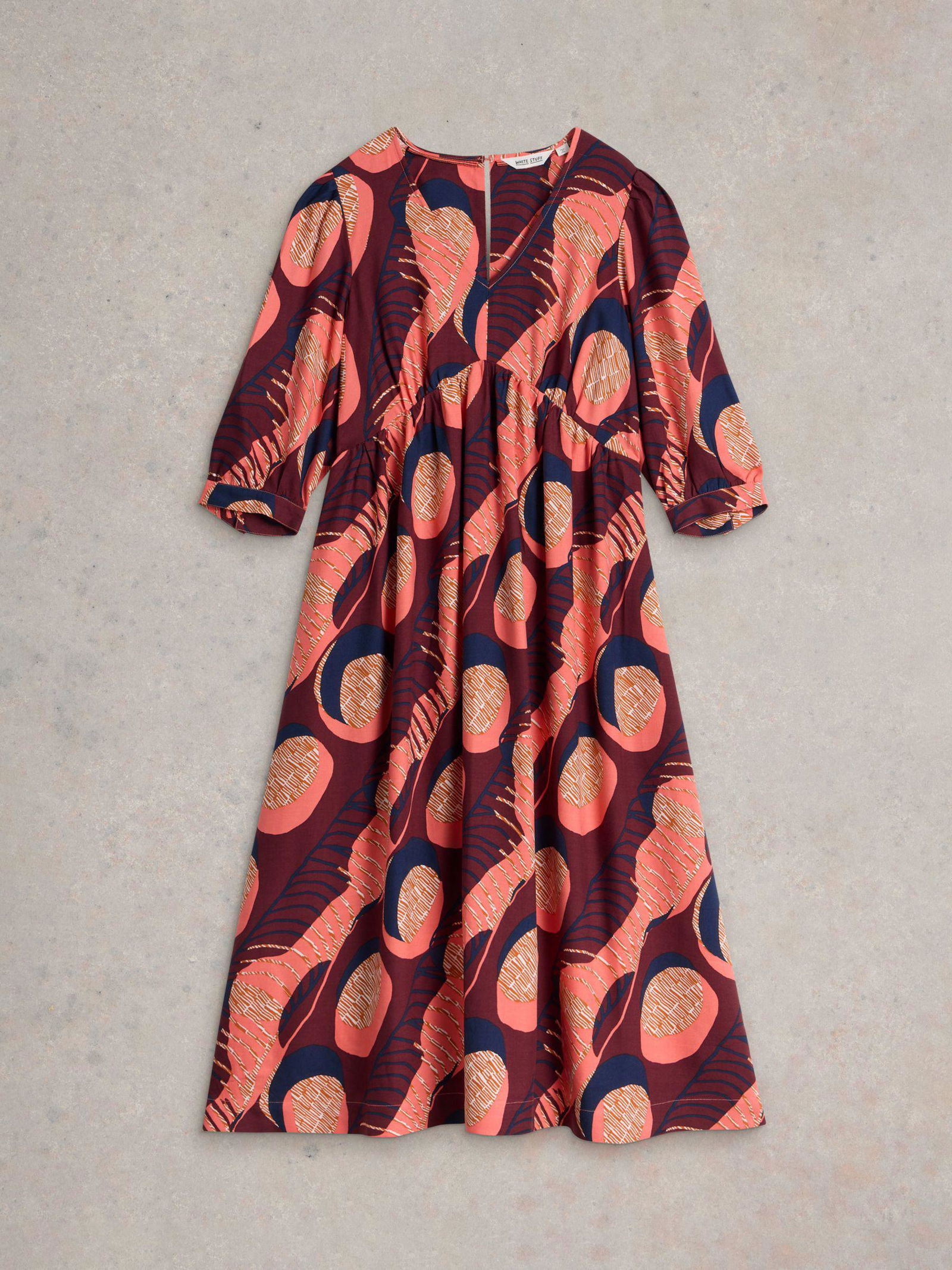WHITE STUFF Lucy Empire Line Midi Dress in Plum/Multi | endource