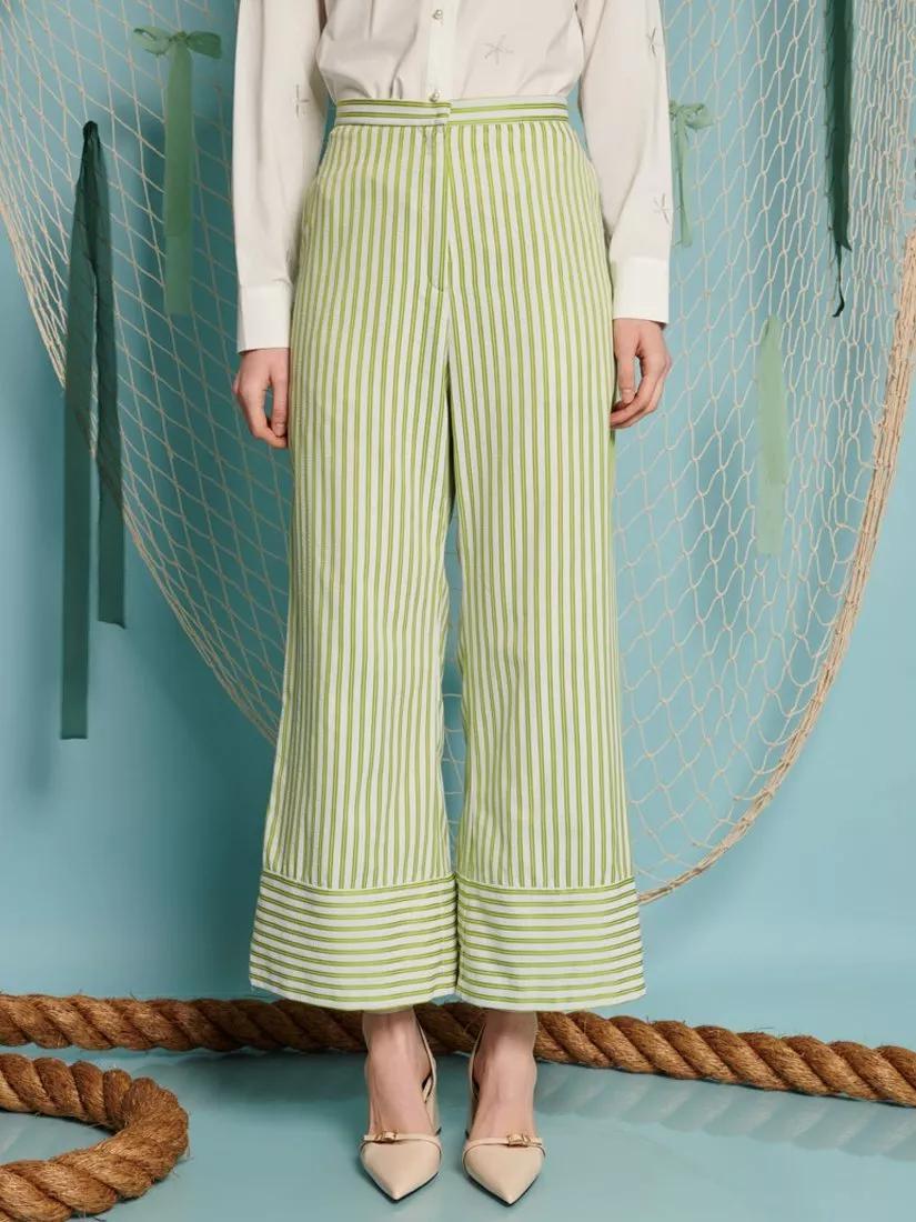 SISTER JANE Seven Seas Stripe Trousers in Green/White | endource