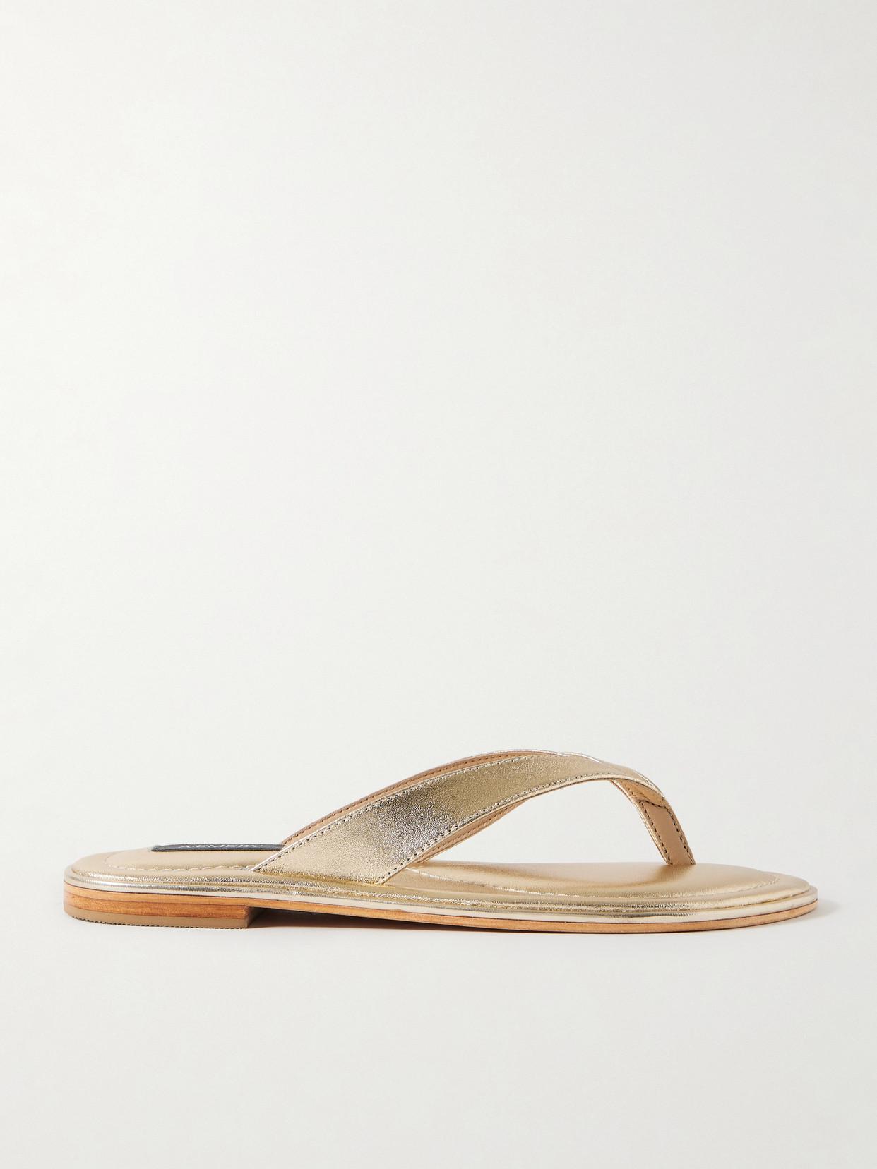 A. EMERY Morgan Metallic Leather Flip Flops in Gold | endource