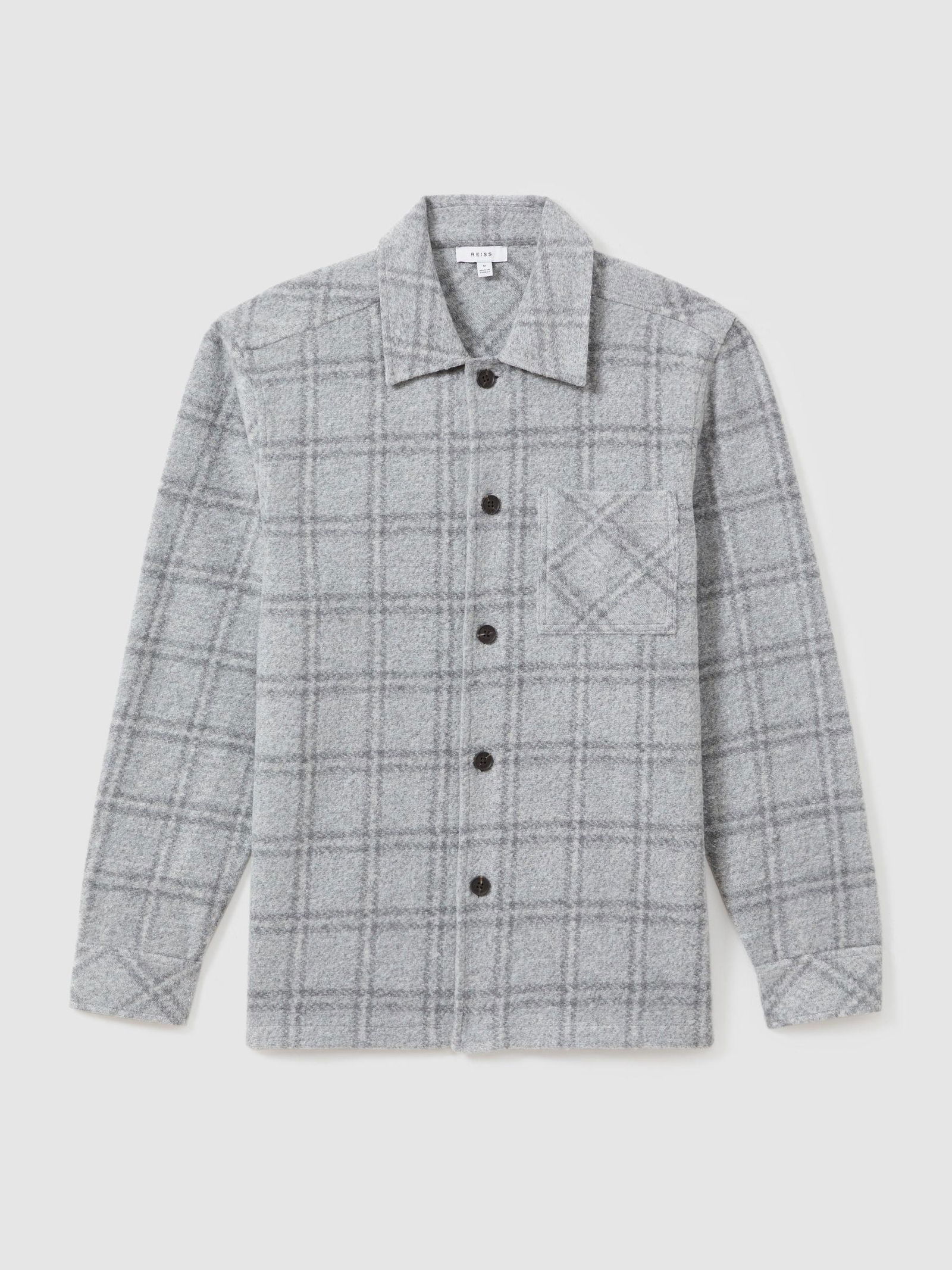 REISS Olivier Brushed Check Overshirt in Soft Grey | Endource