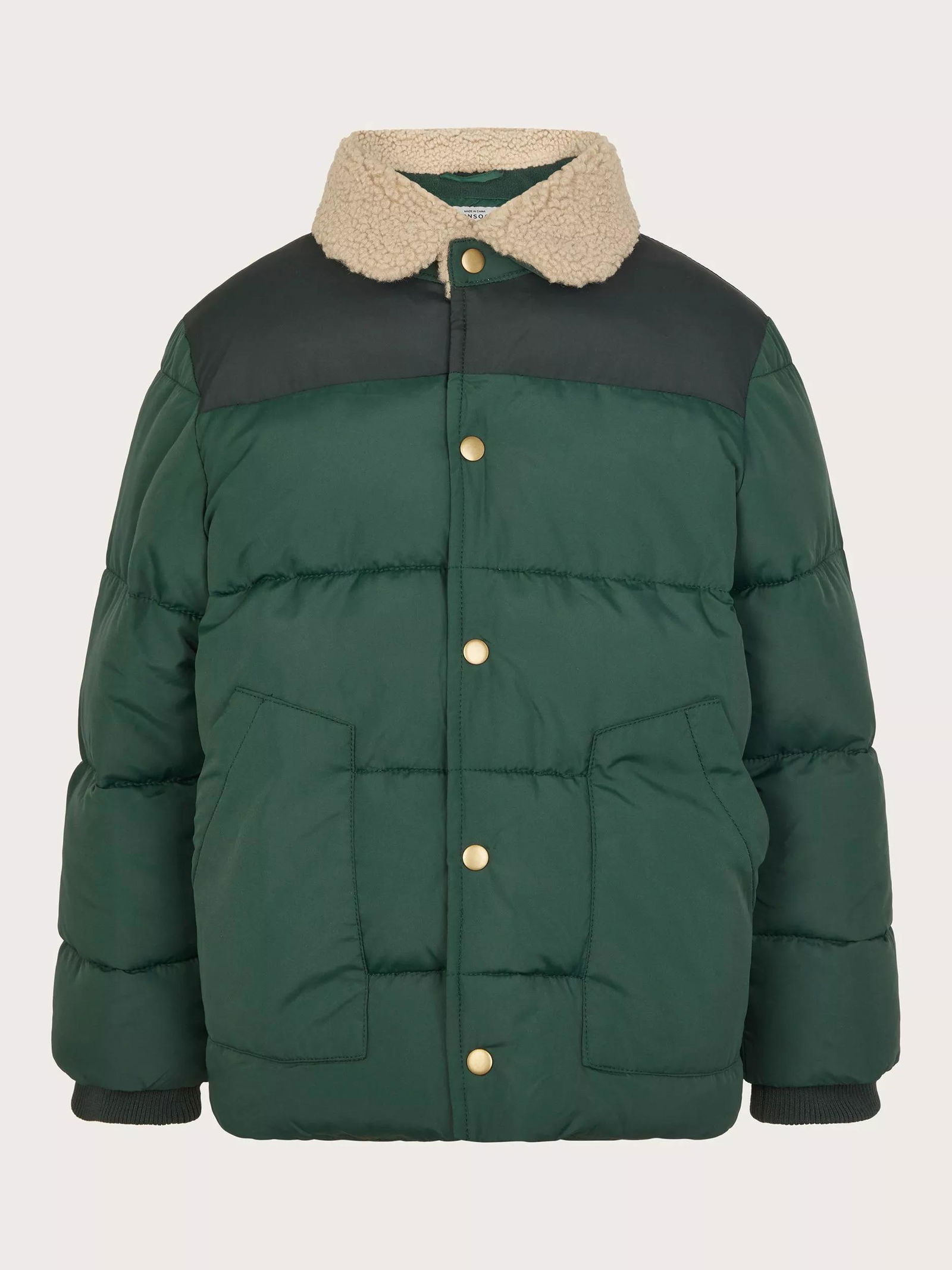 Monsoon Borg Collar Puffer Jacket in Green | endource