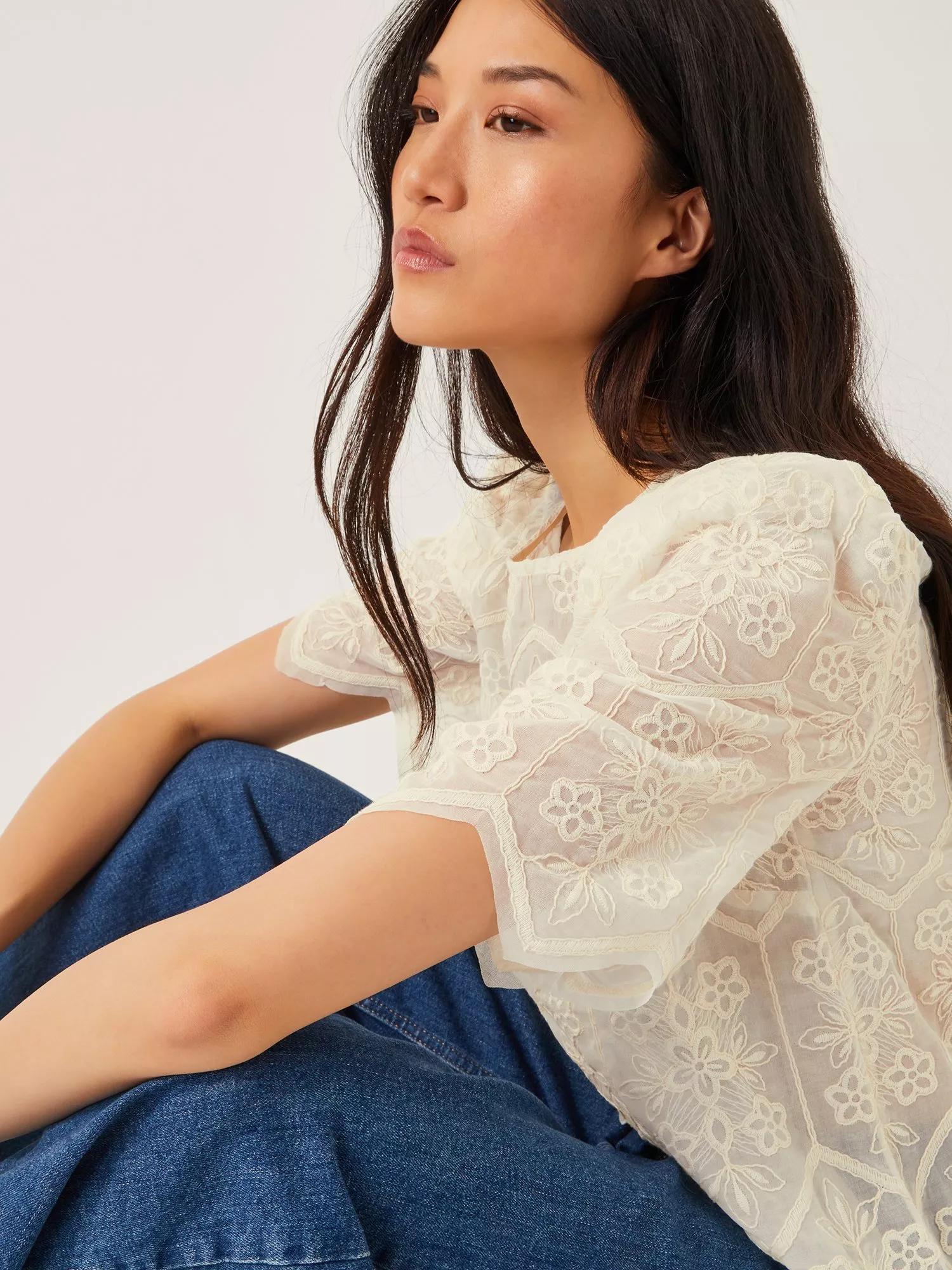 Monsoon Clara Embroidered Top, Ivory | endource