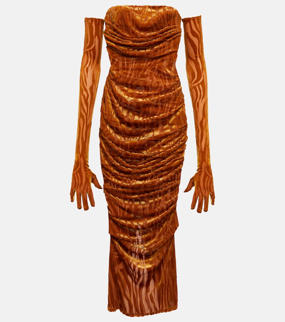 Alex Perry Brooks Ruched Midi Dress With Gloves | endource