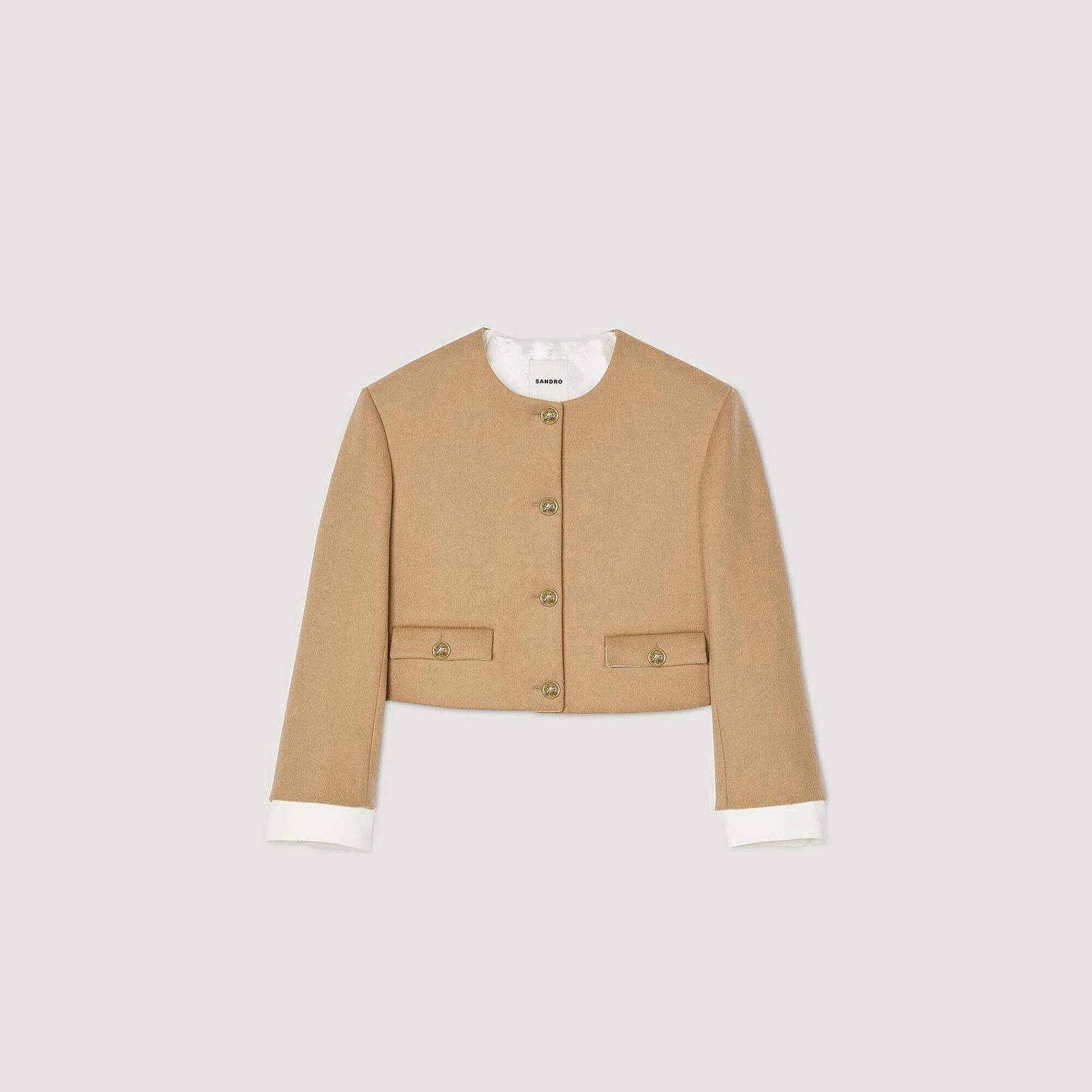 SANDRO Cropped Wool-Blend Jacket in Camel | endource
