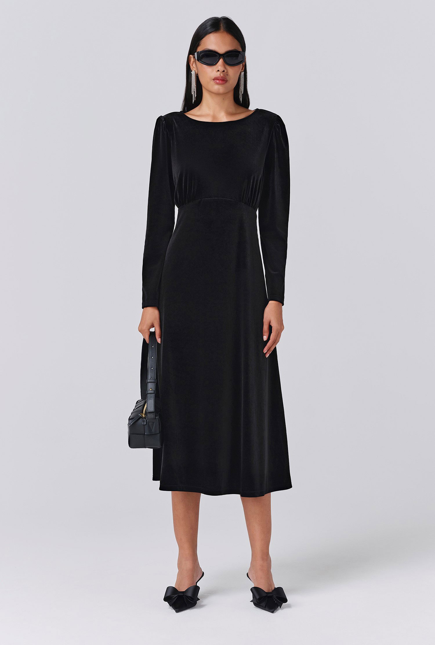 GHOST Adeline Velvet Round Neck Midi Dress | endource