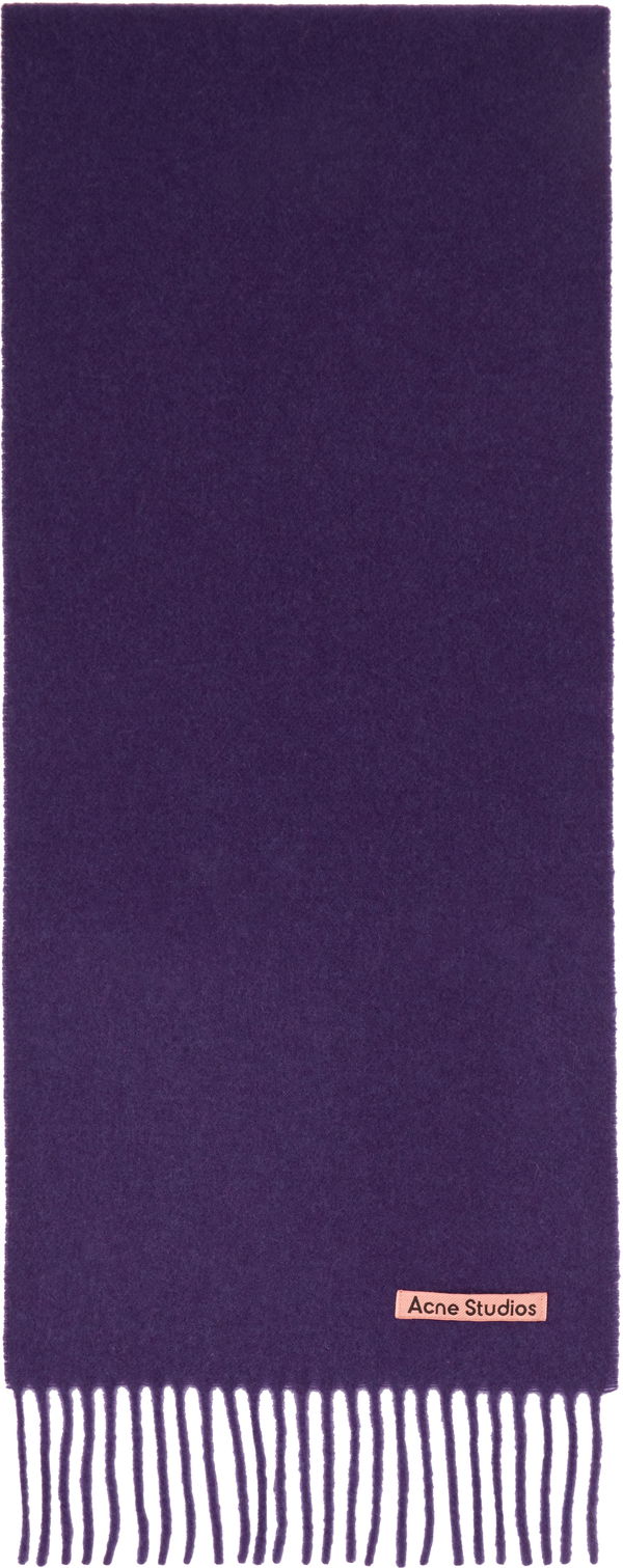 ACNE STUDIOS Purple Fringe Wool Skinny Scarf | endource