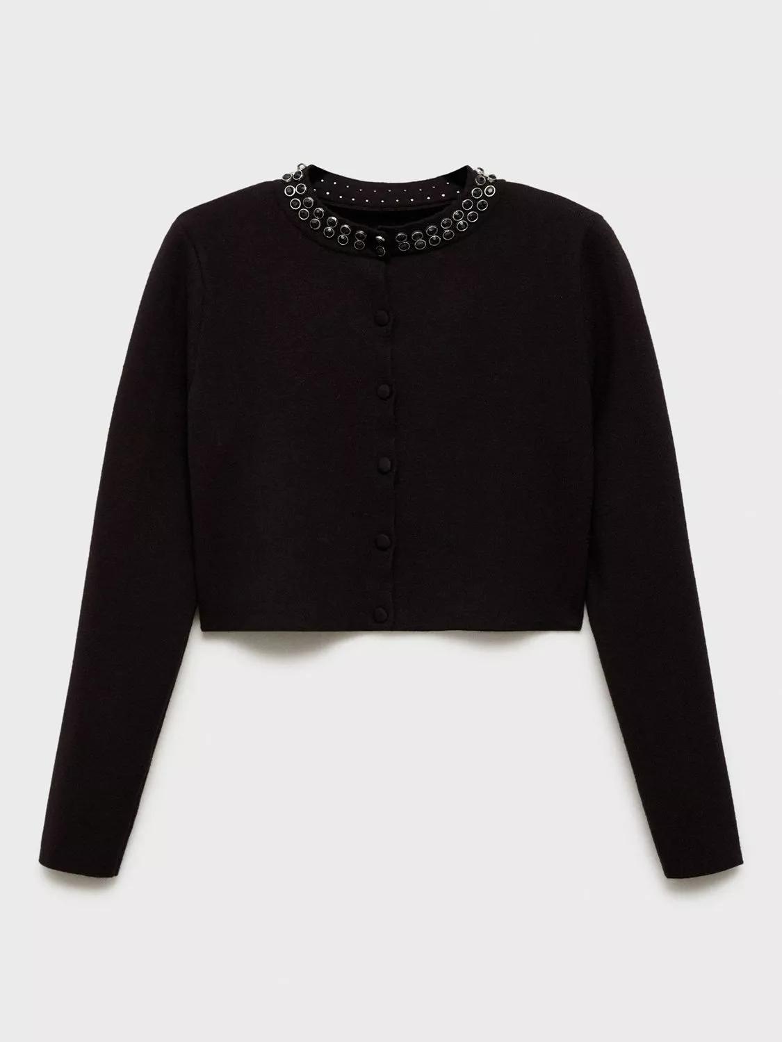 MANGO Nadia Embellished Cardigan in Black | endource