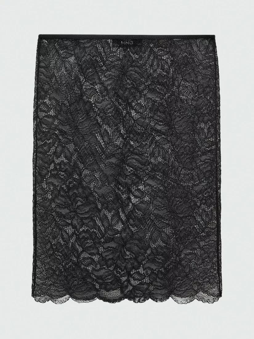 MANGO Jade Guipure Lace Midi Skirt in Black | endource