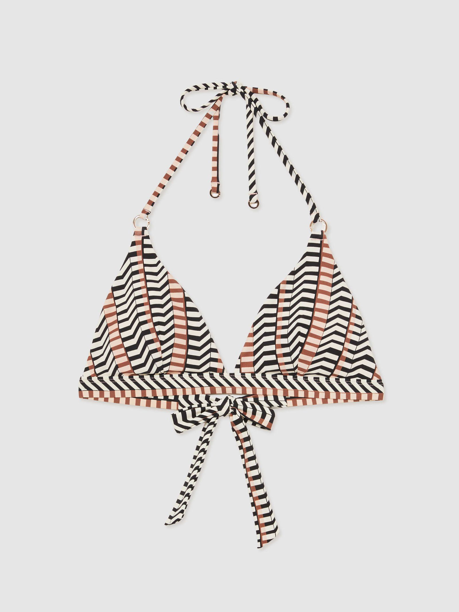 REISS Charlie Chevron-Stripe Triangle Bikini Top in Black/Brown | endource