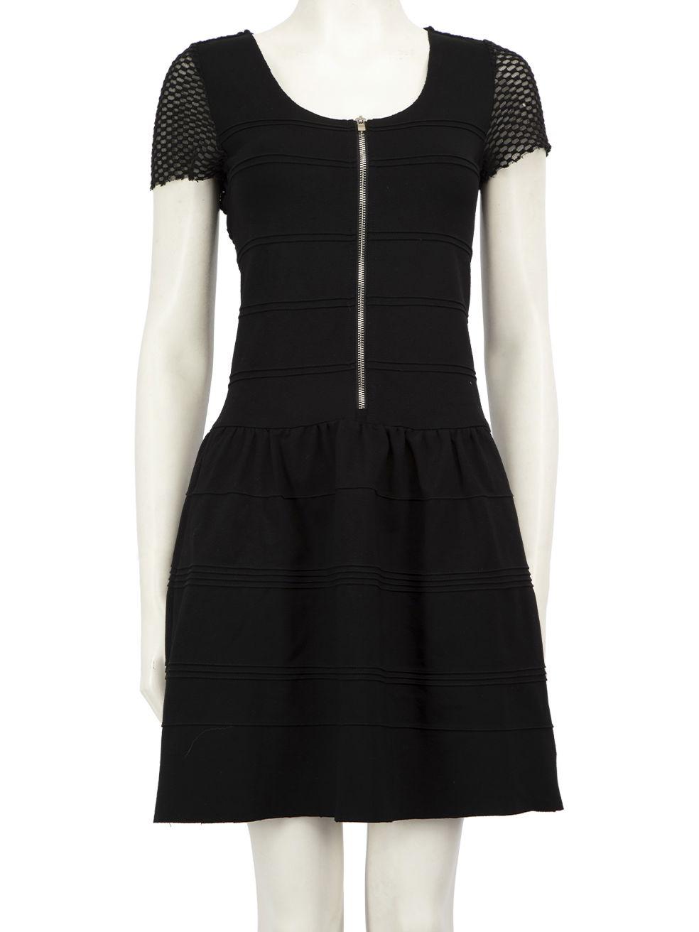 MAJE Back Mesh Panel Zip Front Mini Dress in Black | endource