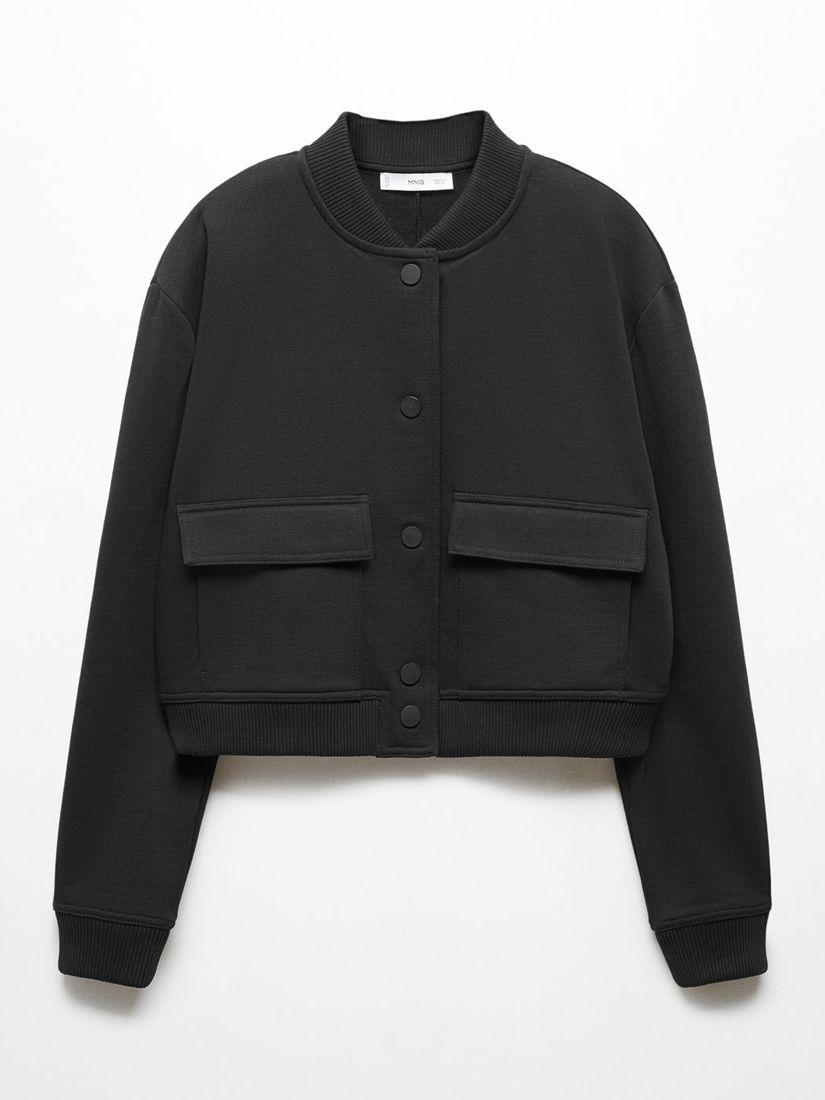 MANGO Toledo Cotton Blend Bomber Jacket in Black | endource
