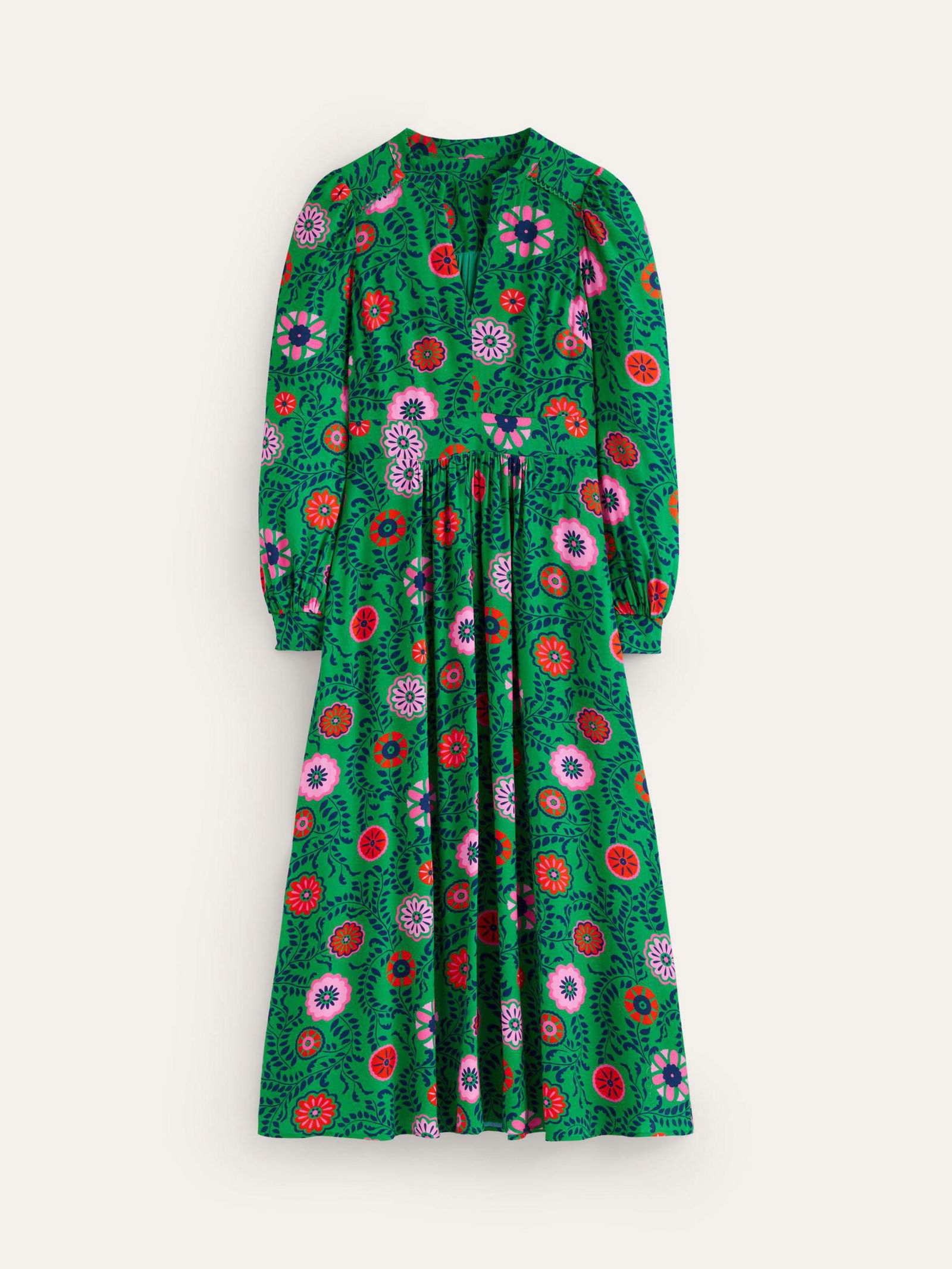 BODEN Zoe Trim Detail Floral Dress in Emerald/Multi | endource