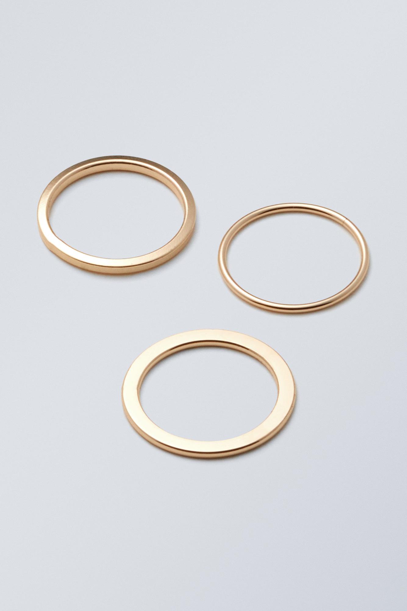 WEEKDAY 3-Pack Minimal Steel Rings in Golden | endource