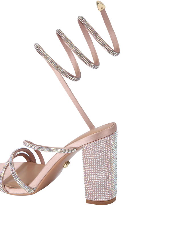 CARVELA Swirly Embellished Block Heel Sandals, Pink Blush | endource