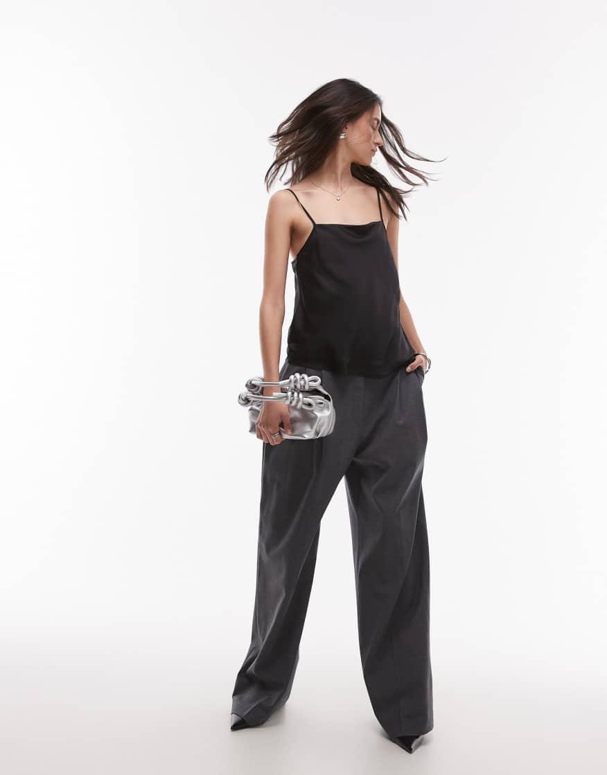 MANGO Satin Cami Top in BLACK | endource