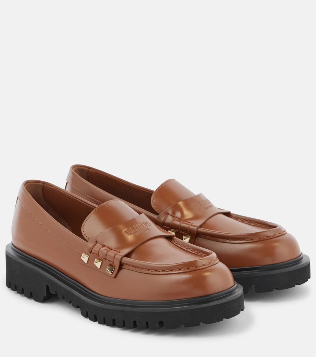 VALENTINO GARAVANI Leather Penny Loafers in Brown | Endource