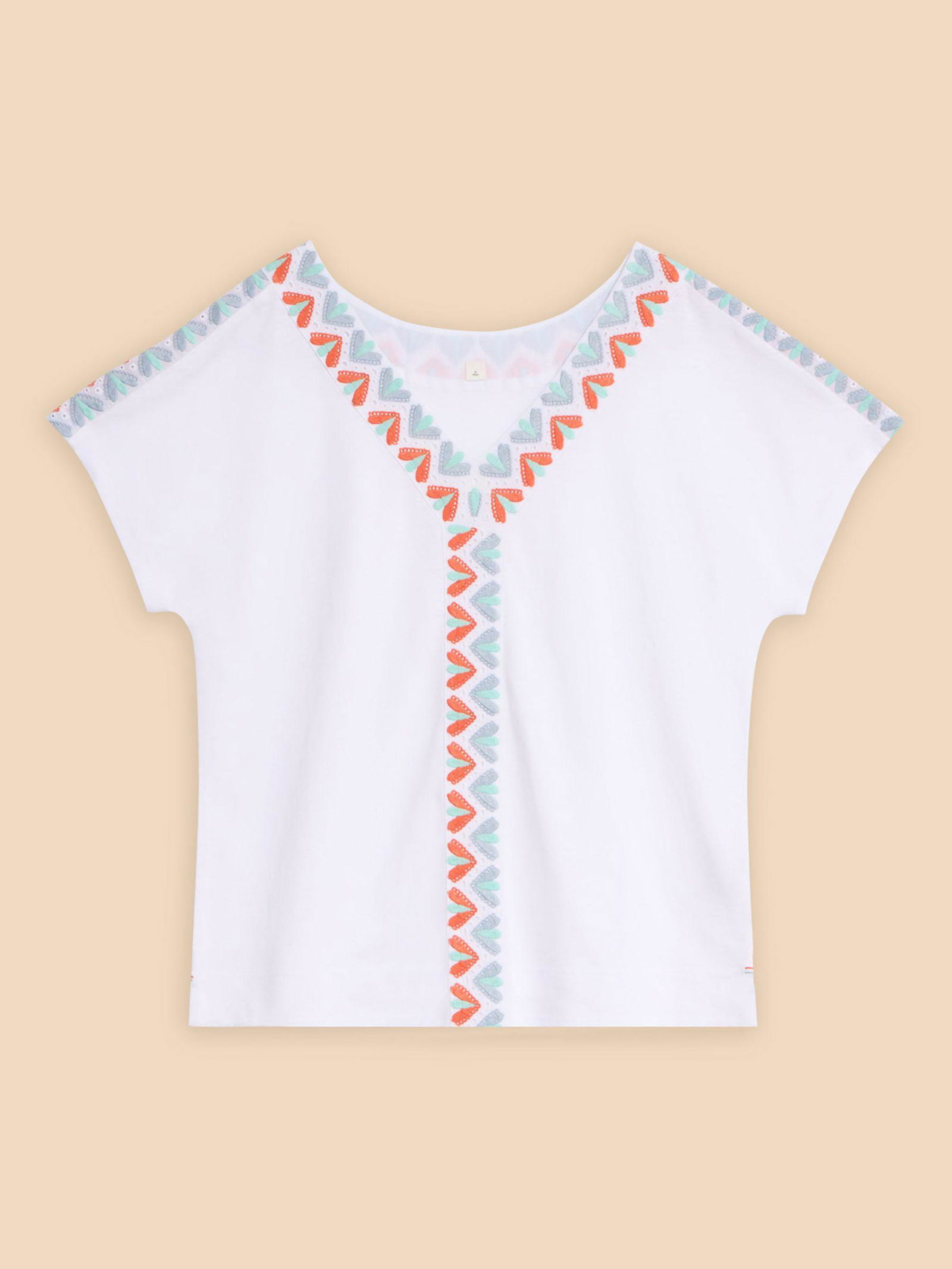 WHITE STUFF Neva Embroidered Top in White/Multi | endource