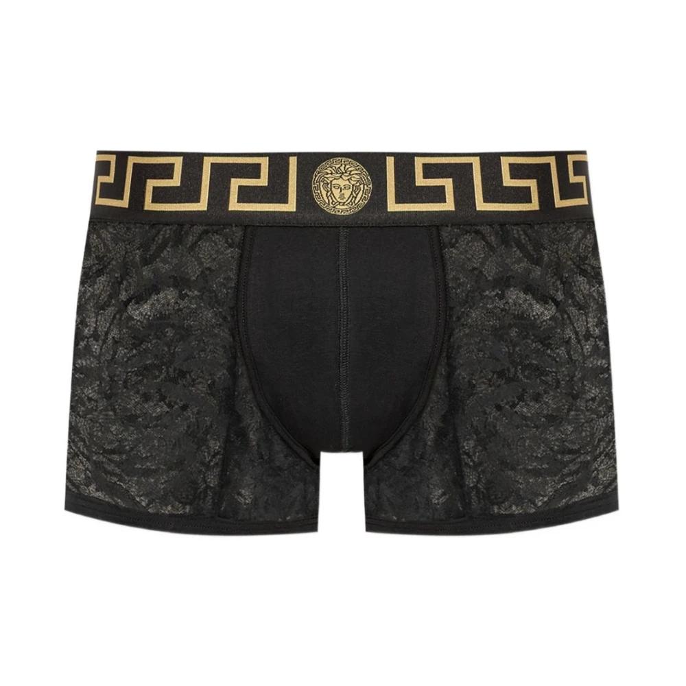 VERSACE Greca Waistband Lace Boxers - Male - - Underpants - Black - M ...