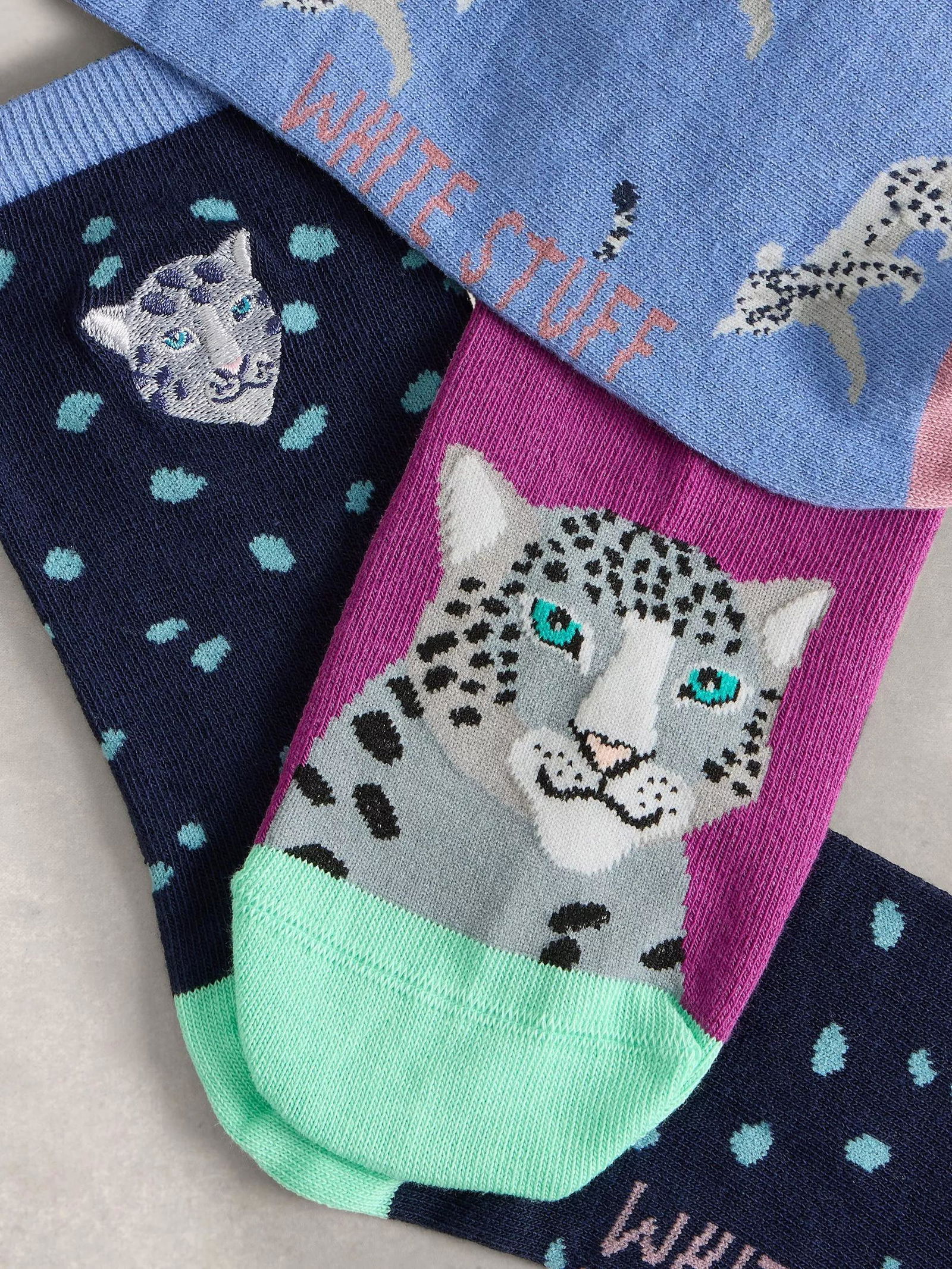 WHITE STUFF Cheetah Ankle Socks, Pack Of 3 | endource
