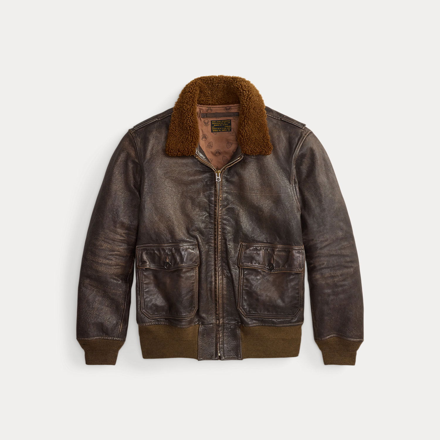 RALPH LAUREN RRL Shearling-Collar Leather Flight Jacket | endource