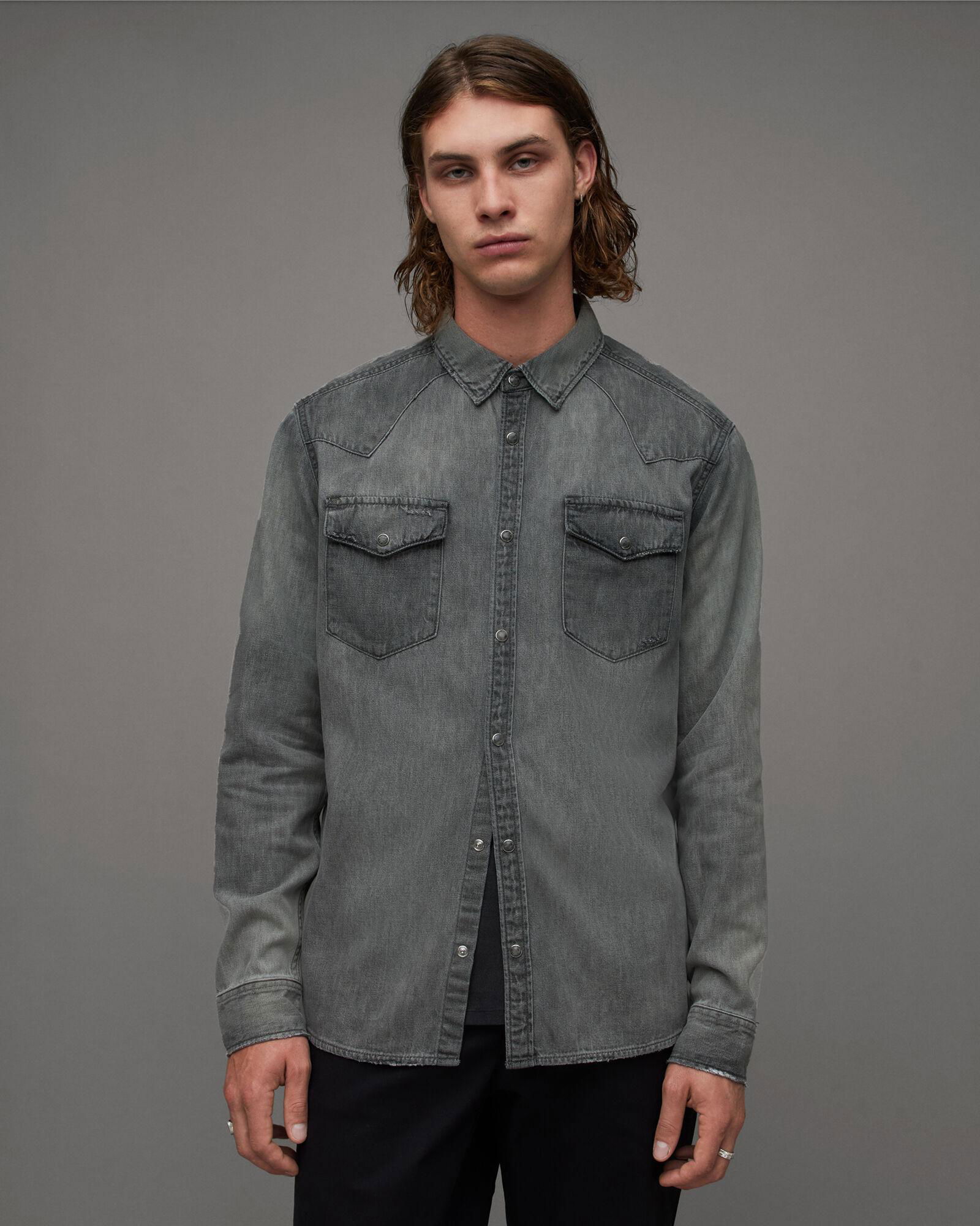 ALLSAINTS Orbit Denim Shirt in Washed Grey | endource