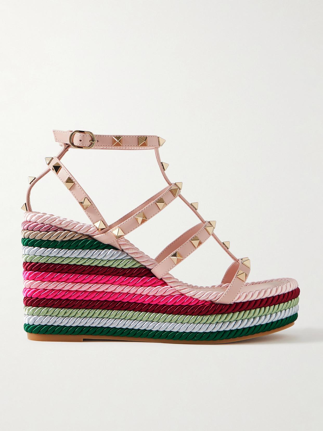 VALENTINO GARAVANI Rockstud Torchon 105 Leather Espadrille Wedge ...