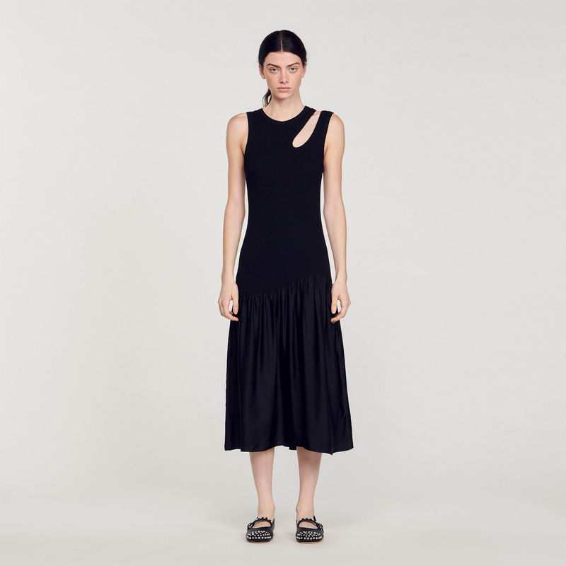 SANDRO Dual-Material Maxi Dress | endource