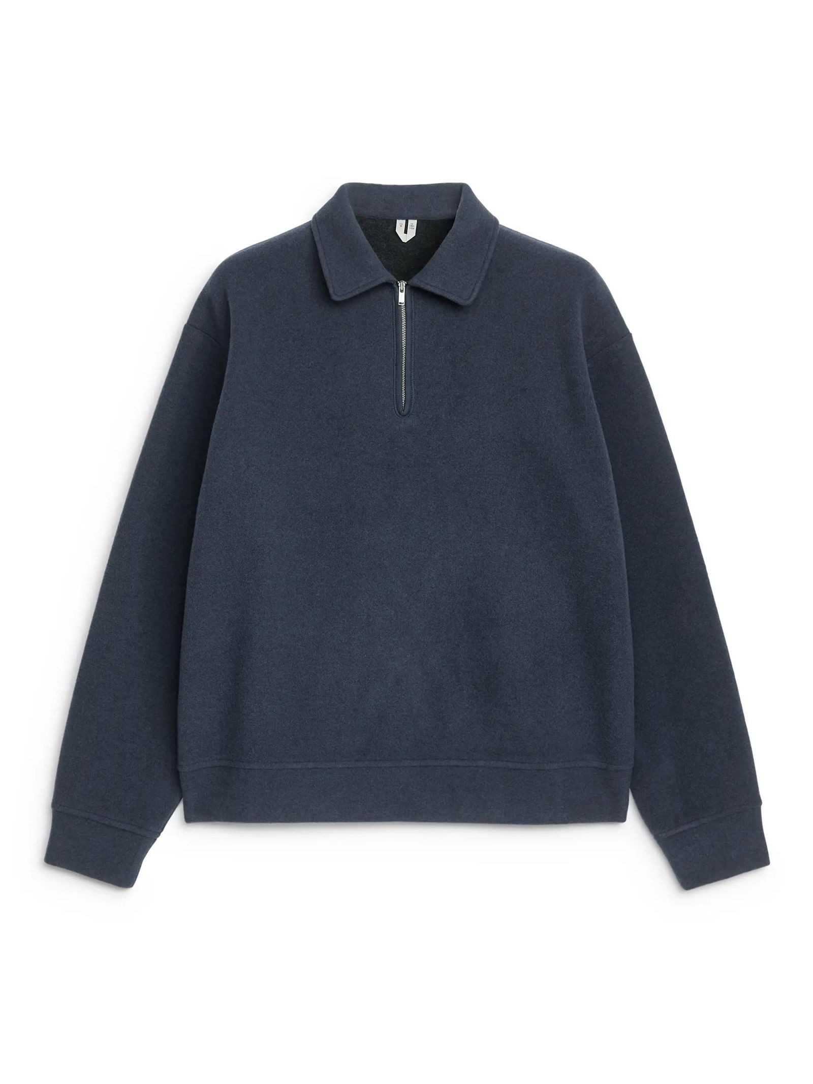 ARKET Double-Knit Half-Zip Jumper in Dark Blue | endource