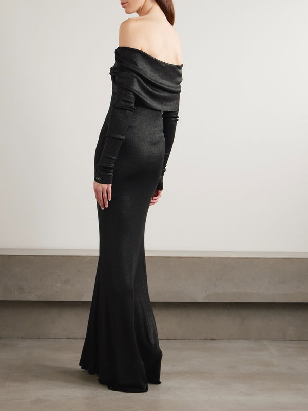 BALENCIAGA Draped Metallic Stretch-knit Maxi Dress | endource