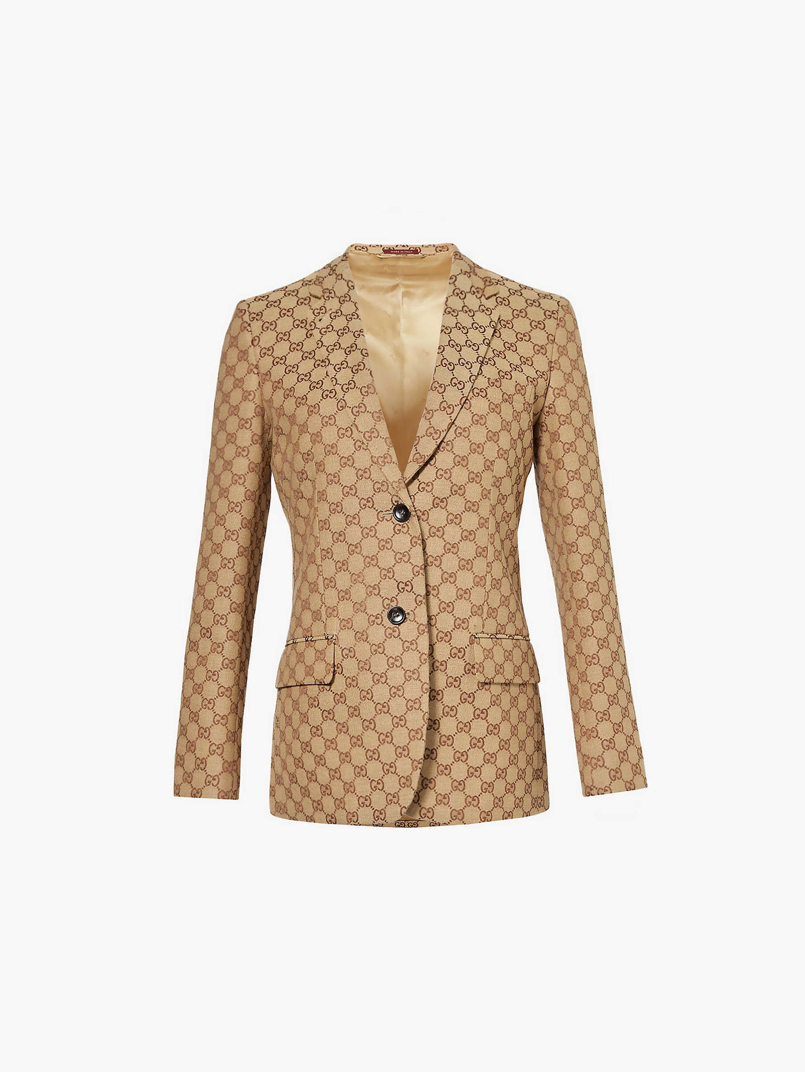 GUCCI Monogram-Print Slim-Fit Cotton-Blend Blazer in CAMEL EBONY MIX | Endource