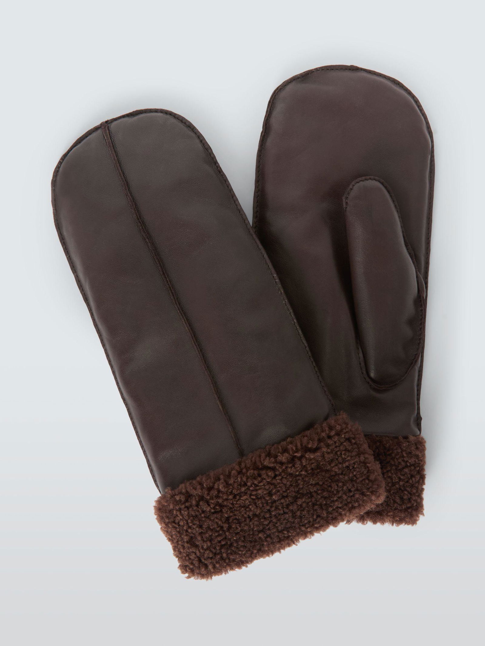 JOHN LEWIS Borg Cuff Leather Mittens in Brown | endource