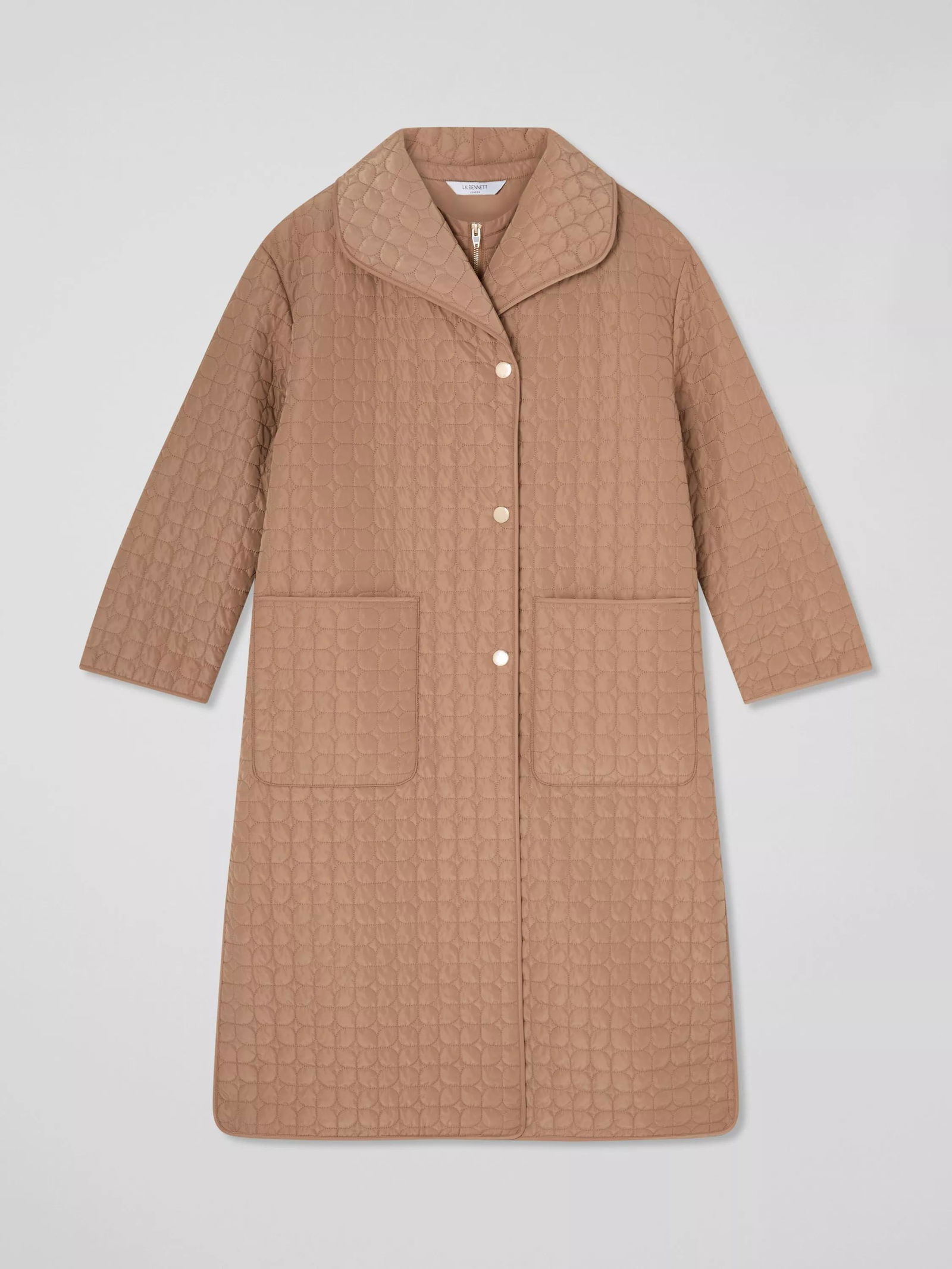 L.K. BENNETT Callie Longline Quilted Coat in Camel | endource