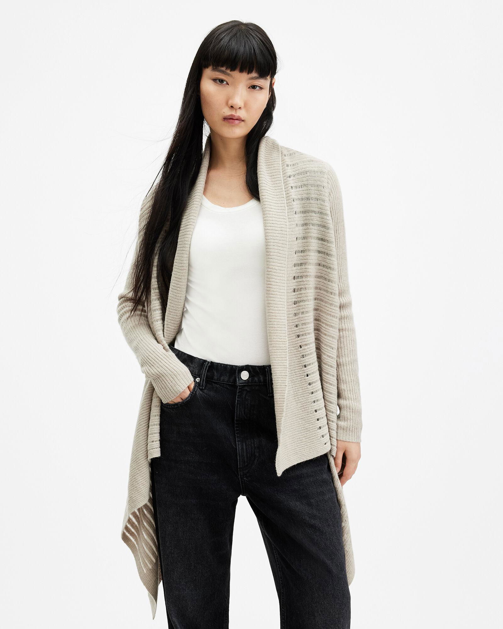 ALLSAINTS Harley Waterfall Open Front Cardigan in Horizon Grey | endource