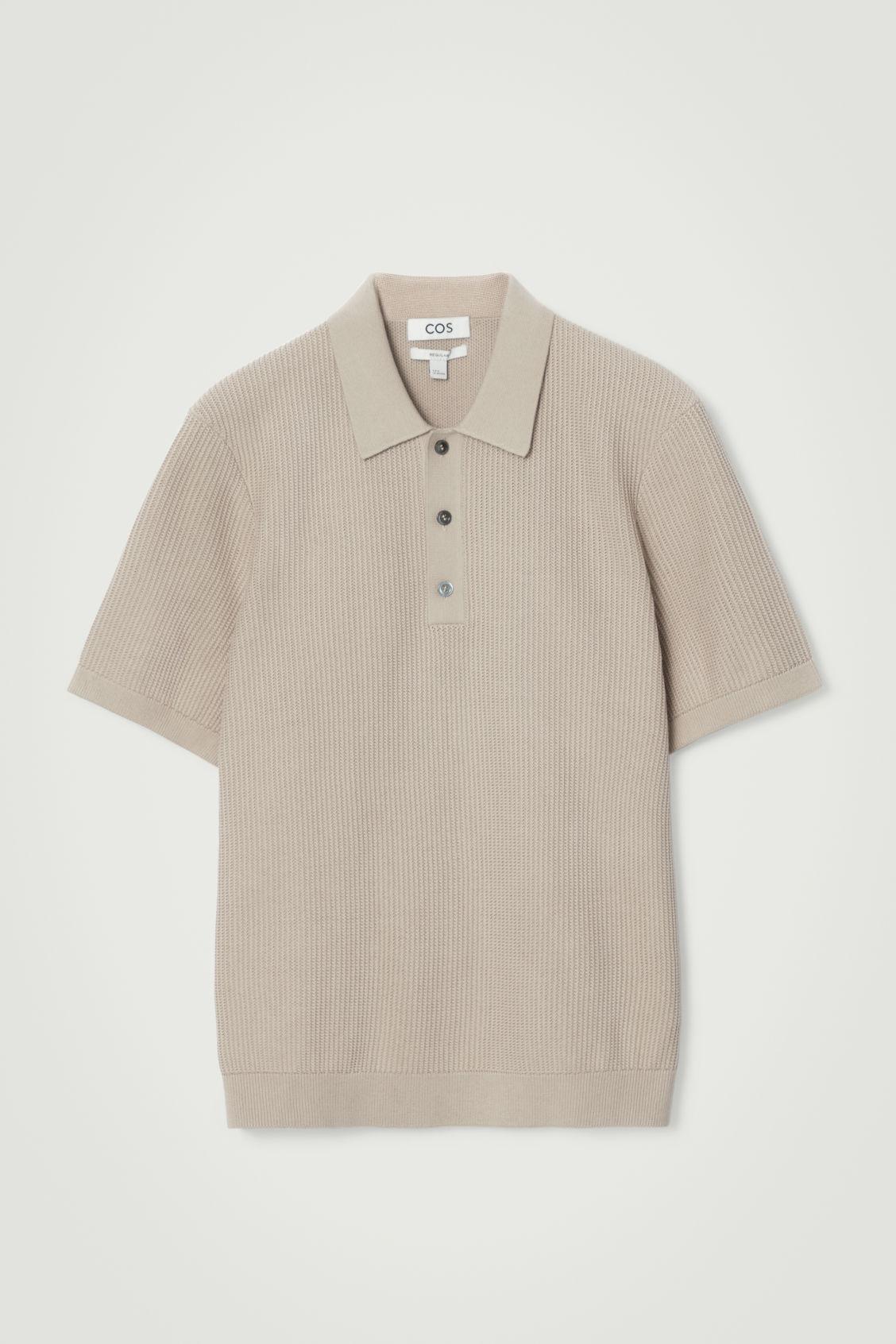 COS Textured Knitted Polo Shirt in STONE | endource