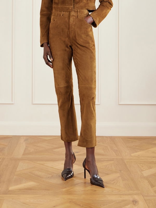 TOM FORD Embellished Paneled Suede Straight-leg Pants | endource