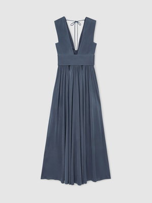 REISS Jasmine Atelier Pleated Plunge-Neck Maxi Dress In Teal | endource