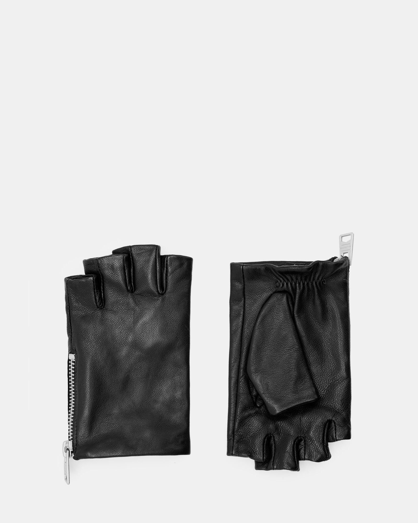 ALLSAINTS Charly Leather Fingerless Gloves in BLACK/ANTQ NICKEL | endource