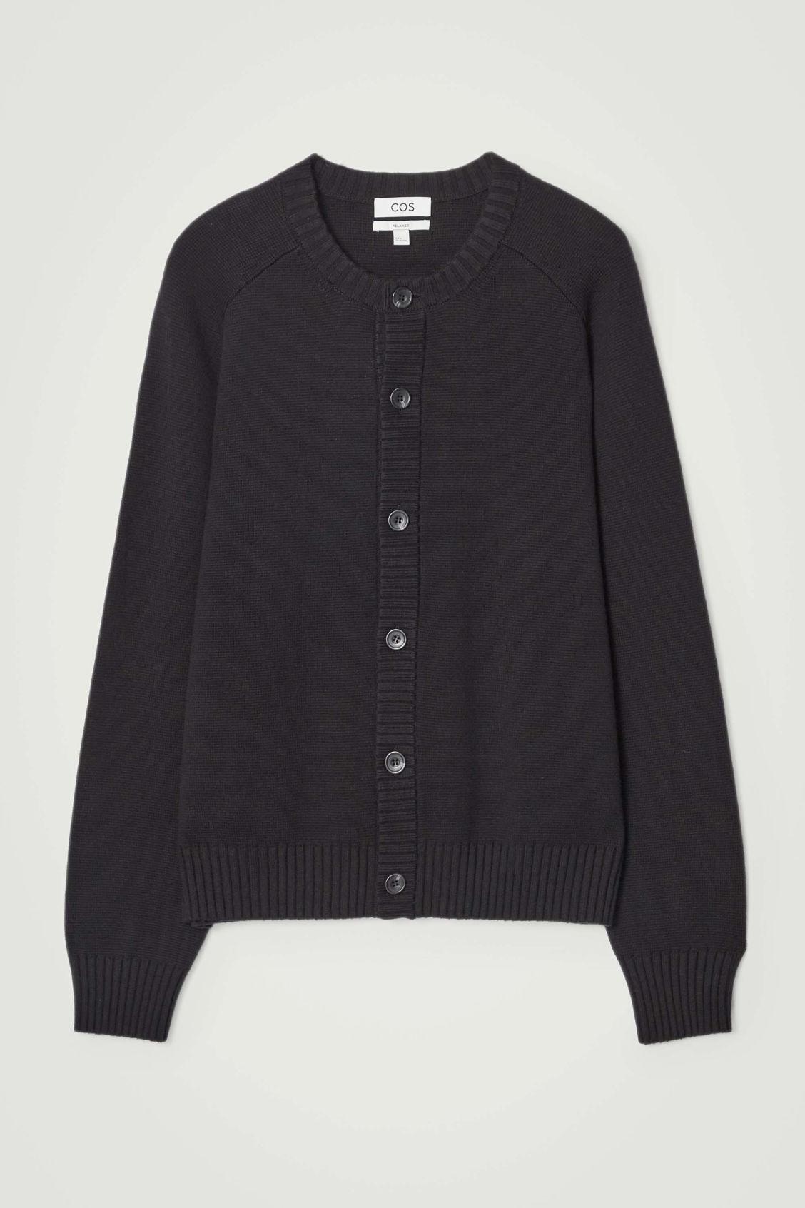 COS Wool-Blend Crew-Neck Cardigan in BLACK | endource