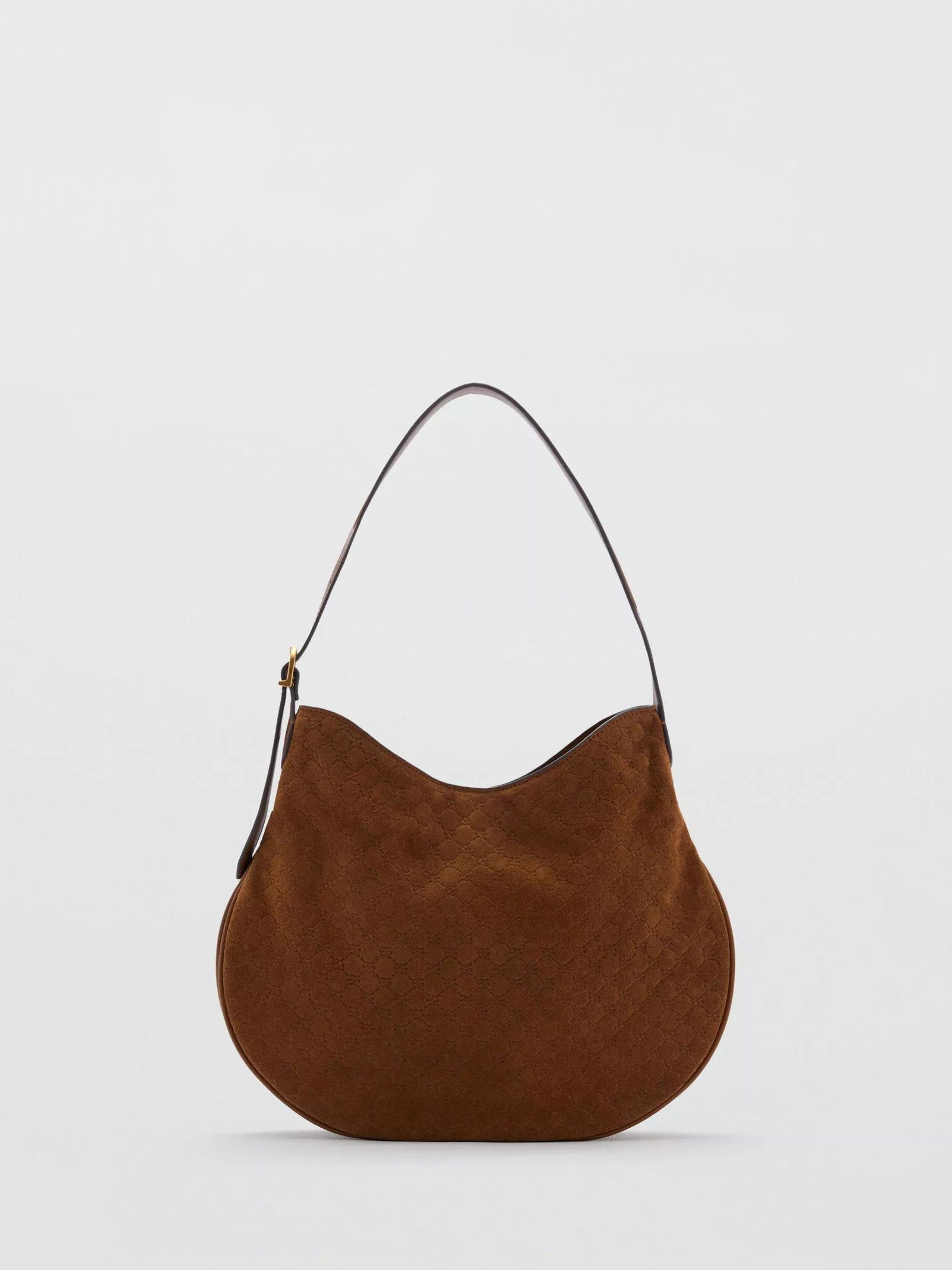 MANGO Garland Suede Logo Print Shoulder Bag in Medium Brown | endource