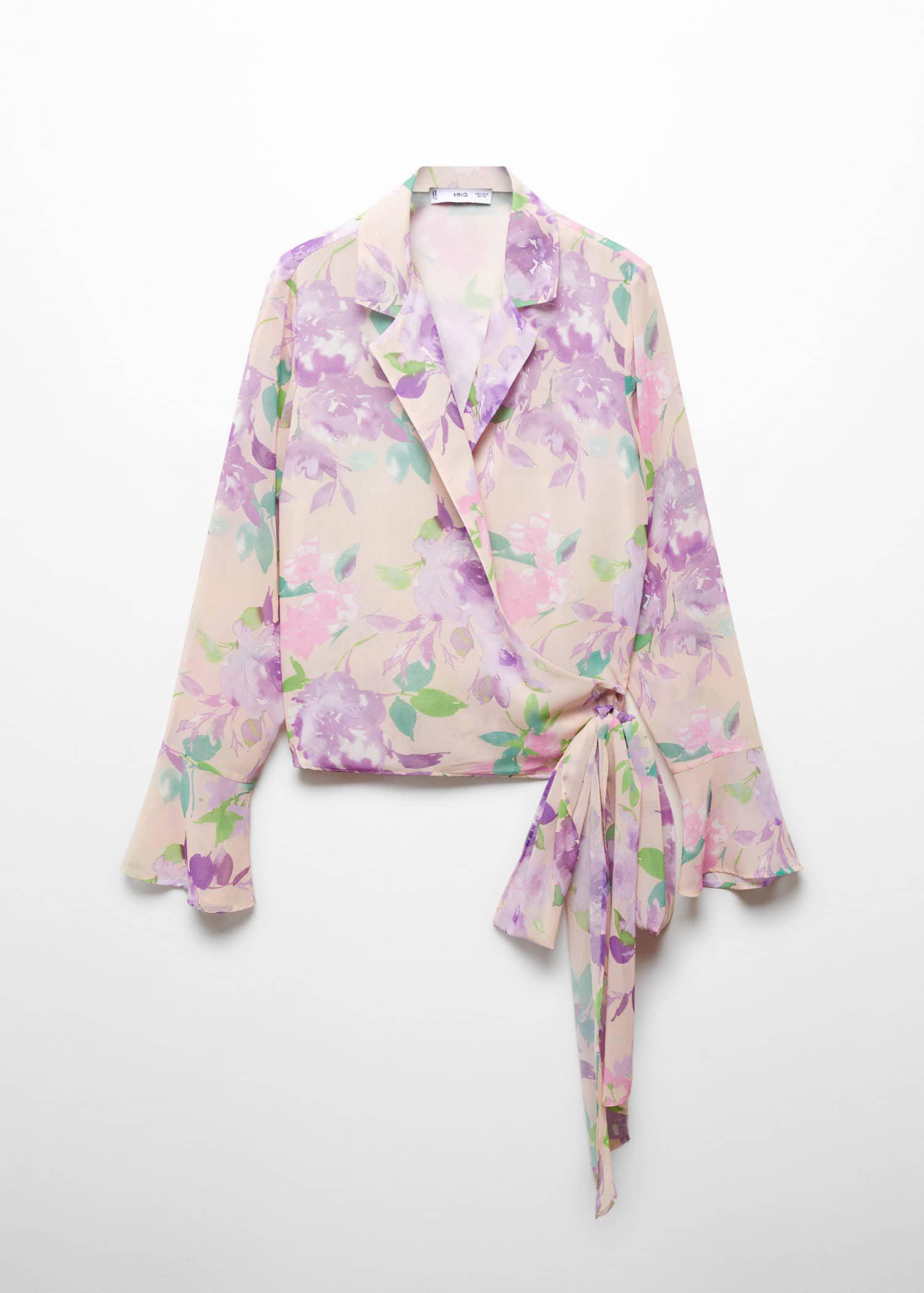 MANGO Floral Print Crossover Blouse in Pastel Pink | Endource