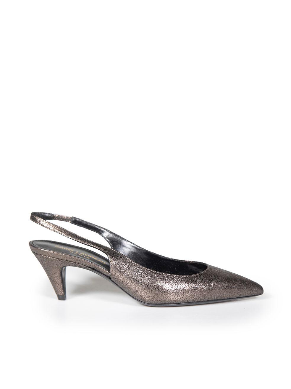 SAINT LAURENT Leather Slingback Heels in Silver | endource