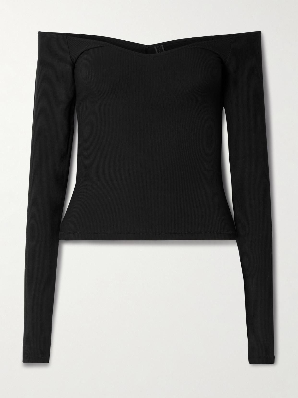 SKIMS Soft Lounge Off The Shoulder Top in Black | endource