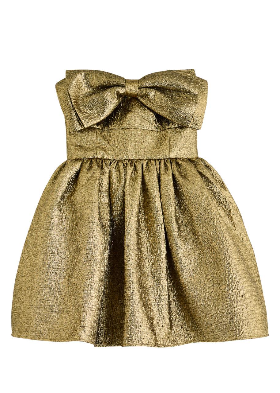 SELF-PORTRAIT Bow Strapless Metallic Cloqué Mini Dress | endource