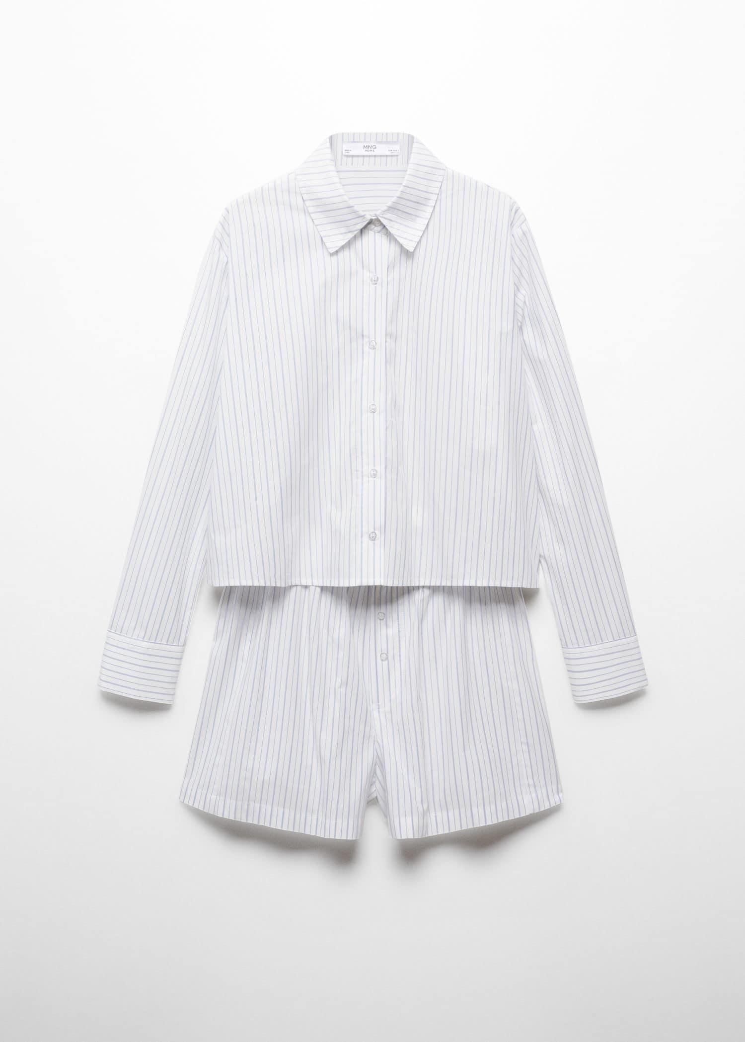 MANGO Two-Piece Striped Cotton Pyjamas in China Blue | endource